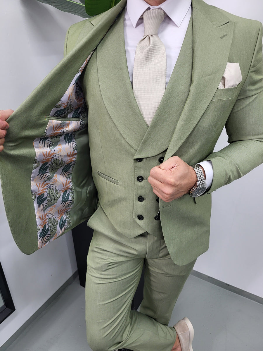 Brasilia Heren 3-delig Pak Olivijn Groen Klassiek – DOLPIERRE