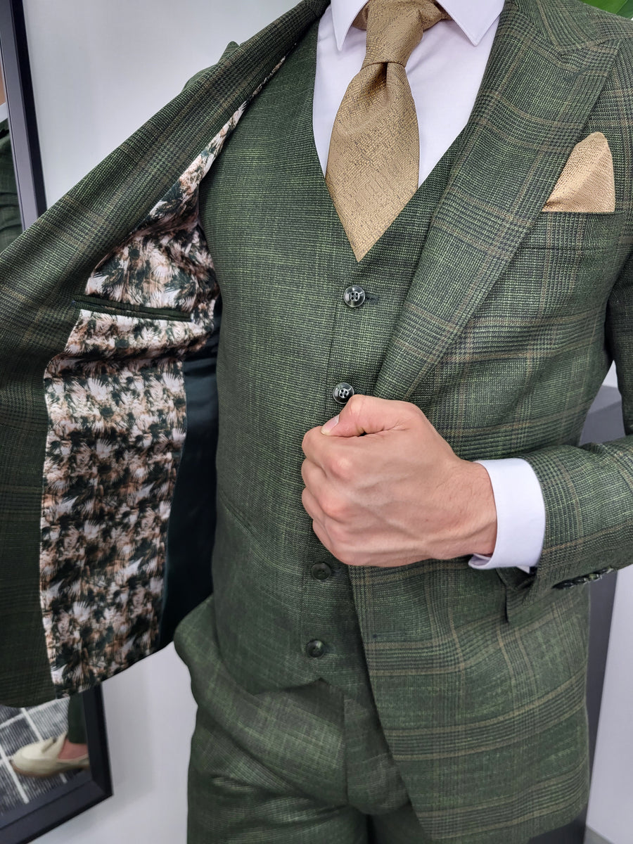 Santiago Heren 3-delig Pak Donker Groen Geruit – DOLPIERRE