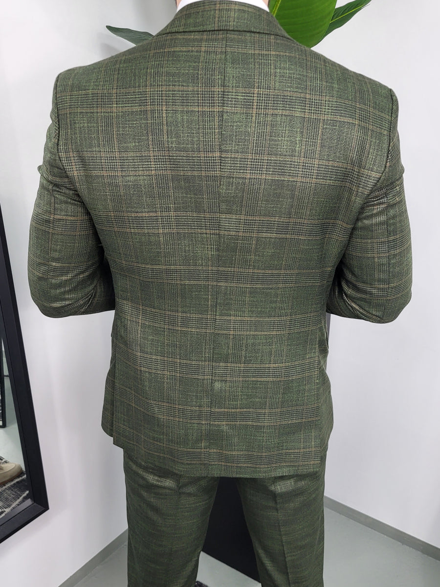 Santiago Heren 3-delig Pak Donker Groen Geruit – DOLPIERRE