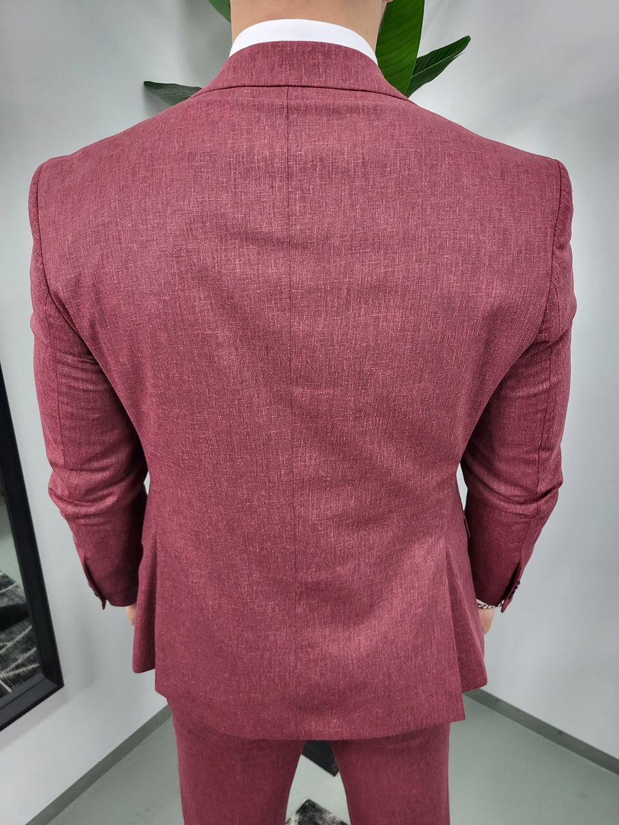 Santos Premium Heren 3-delig Pak Bordeaux Rood Patroon – DOLPIERRE